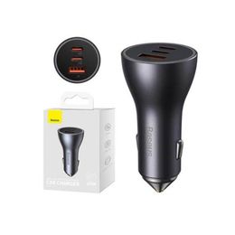 Baseus Car charger Golden Contactor Pro 2x USB-C 1x USB 65W (grey)