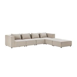 Juskys modulares Sofa Domas XXL - Couch Wohnzimmer - 2 Ottomanen, Lehnen & Kissen - Stoff Beige