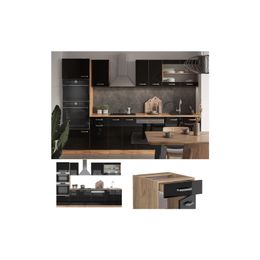 VICCO K&uuml;chenzeile R-Line Solid Eiche Schwarz 300 cm modern K&uuml;chenschr&auml;nke K&uuml;chenm&ouml;bel