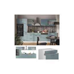 VICCO K&uuml;chenzeile R-Line Solid Wei&szlig; Blau Grau 350 cm modern K&uuml;chenschr&auml;nke K&uuml;chenm&ouml;bel
