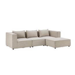 Juskys modulares Sofa Domas L - Couch Wohnzimmer - 3 Sitzer - Ottomane & Kissen - Stoff Beige