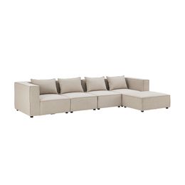 Juskys modulares Sofa Domas XL - Couch Wohnzimmer - 4 Sitzer - Ottomane & Kissen - Stoff Beige