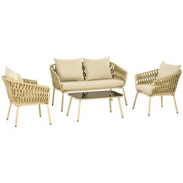 Outsunny Gartenmöbel-Set mit 2er Bank, 2 Stühlen und Polsterkissen braun 130L x 66B x 72H cm