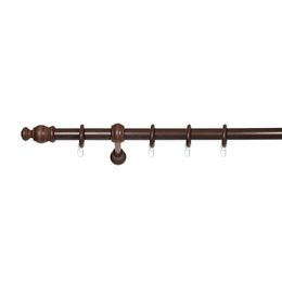 ONDECO Gardinenstange Holz 28mm 1-lauf Komplettgarnitur Vorhangstange Farbe: Nussbaum, Größe: 200 cm