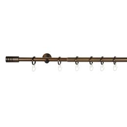 ONDECO Gardinenstange ausziehbar 1-lauf Wandmontage Endstück Rille 16/19 mm mit Ringen Farbe: Bronziert, Größe: 120-210 cm