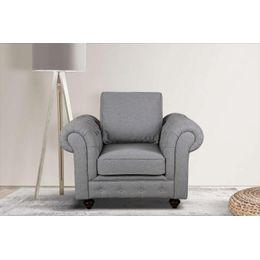 Home Affaire Sessel MENDITTE bis 130kg belastbar B/T/H: 117/93/90 cm, Knopfheftung an Armlehnen und vorderer Leiste, hohe Qualiität, grau