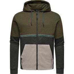 Ragwear Kapuzensweatjacke Blocky Herren Basic Sweatjacke mit Kapuze, grün