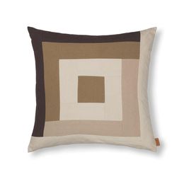 ferm LIVING - Border Patchwork Kissen, 50 x 50 cm, coffee / dark sand