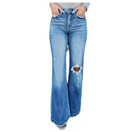 RUZU UG Stretch-Jeans Damenjeans Skinny Vintage Jeans gewaschene Schlaghose Destroyed Jeans