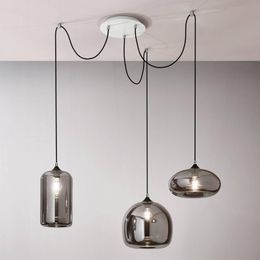 Fabas Luce Pendelleuchte Fiona, grau-transparent, 3-flammig, Glas