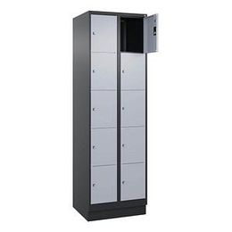 C+P CP Schließfachschrank Classic PLUS schwarzgrau, weißaluminium 080020-205 S10013, 10 Schließfächer 60,0 x 50,0 x 195,0 cm