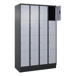 C+P CP Schließfachschrank Classic PLUS schwarzgrau, weißaluminium 080020-404 S10037, 16 Schließfächer 120,0 x 50,0 x 185,0 cm