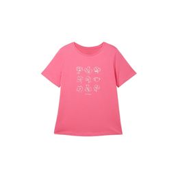Tom Tailor Große Größen: T-Shirt mit Print und Rundhalsausschnitt, pink bedruckt, Gr.44