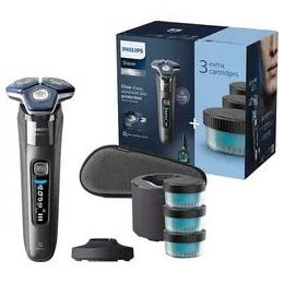 Elektrorasierer Philips "Shaver Series 7000 S7887/63" grau 4 Reinigungskartuschen, Ladestand, Etui, mit SkinIQ Technologie