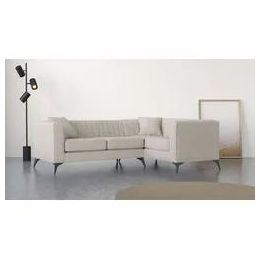 Ecksofa Places of Style "MATTHEW B/T/H: 240/167/74 cm" Sofas Gr. B/H/T: 240cm x 74cm x 167cm, Struktur, langer Schenkel links, beige (creme) L-Form, Steppung im Rücken, incl. Zierkissen, lose Sitzkissen