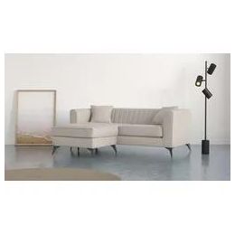 Ecksofa Places of Style "MATTHEW B/T/H: 201/162/74 cm, ideal für kleine Räume" Sofas Gr. B/H/T: 201cm x 74cm x 162cm, Samt, Ottomane links, beige (creme) L-Form, feine Steppung im Rücken, incl. Zierkissen