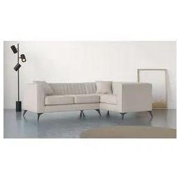 Ecksofa Places of Style "MATTHEW B/T/H: 240/167/74 cm" Sofas Gr. B/H/T: 240cm x 74cm x 167cm, Samt, langer Schenkel links, beige (creme) L-Form, Steppung im Rücken, incl. Zierkissen, lose Sitzkissen