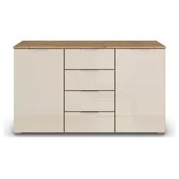 Kommode Rauch "Sideboard Kombikommode Schubladenkommode AGORDO mit Glasfront" Sideboards Gr. B/H/T: 140 cm x 81 cm x 42 cm, 4 St., beige (eiche artisan, glas champagner) mit 4 Schubkästen und 2 Türen sowie Metallgriffen MADE IN GERMANY