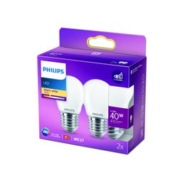 Philips LED-Lampe E27 P45 4,3W 2.700K opal 2er