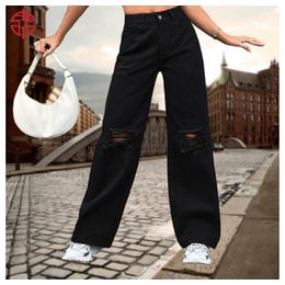 RUZU UG Straight-Jeans Damen Stretch Straight Jeanshose Denim Hosen Weich Pants Freizeithose