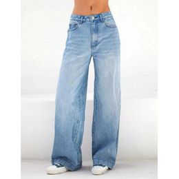 RUZU UG Stretch-Jeans Damen Hoher Taille Jeanshosen Wide Leg Schlaghose Baggy Cargo Pants