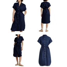 Ralph Lauren Midikleid POLO Ralph Lauren Belted Linen Midi Shirtdress Dress Hemd Gürtel Leine