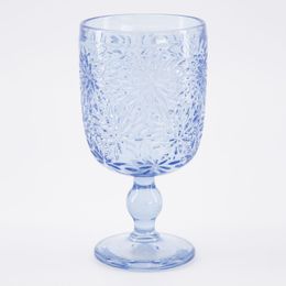 TK Maxx Blaues Weinglas mit geprägtem Muster 16x8cm