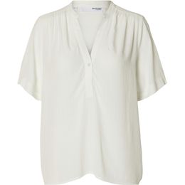 Selected Femme Blusenshirt, Split-Neck, Halbarm, für Damen, weiß, 36