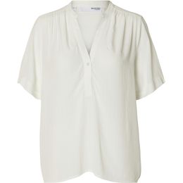 Selected Femme Blusenshirt, Split-Neck, Halbarm, für Damen, weiß, 38