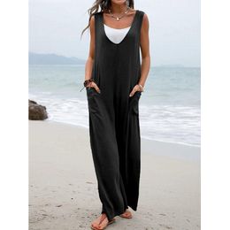 BlauWave Jumpsuit Casual Sommer Overalls Jumpsuits ärmellos V Hals weites Bein Rompers (1-tlg) lose Comfy Outdoor Jumpsuit mit Taschen