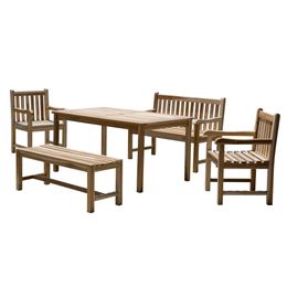 Möbilia Möbilia Sitzgruppe 2 x Armlehnstühle + 1 Tisch + 2 x Bänke Teak natur