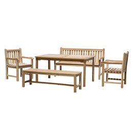 Möbilia Möbilia Sitzgruppe 2 x Armlehnstühle + 2 x Bänke + 1 Tisch Teak natur