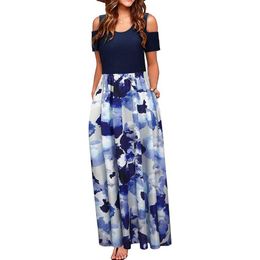 BlauWave Strandkleid MaxiKleid Floral Lange Kleid mit Tasche (1-tlg) Sommerkleid Freizeitkleid