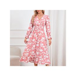 RUZU UG Dirndl Sommer Retro V-Ausschnitt bedrucktes Kleid taillierter Damenrock (1-tlg)