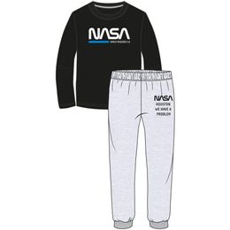 United Labels® Schlafanzug NASA Schlafanzug Herren Pyjama Set Langarm Oberteil mit Hose Grau/Blau