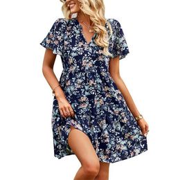 B.X A-Linien-Kleid Damen Sommer V-Ausschnitt Floral A-Line Kleid 