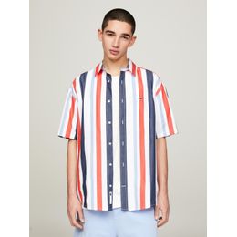 Kurzarmhemd Tommy Jeans "TJM RLX STRIPES SHIRT" Gr. XL, N-Gr, weiß (white stripe) Herren Hemden Kurzarm mit mehrfarbigen Streifen