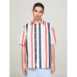 Kurzarmhemd Tommy Jeans "TJM RLX STRIPES SHIRT" Gr. L, N-Gr, weiß (white stripe) Herren Hemden Kurzarm mit mehrfarbigen Streifen