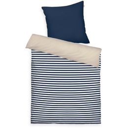 Bettwäsche Tom Tailor HOME "STRIPES WITH A KICK in Gr. 135x200cm oder 155x220cm" Gr. B/L: 135 cm x 200 cm (1 St.), B/L: 80 cm x 80 cm (1 St.), Perkal, dark navy, sunny sand Kinder Ausstattung