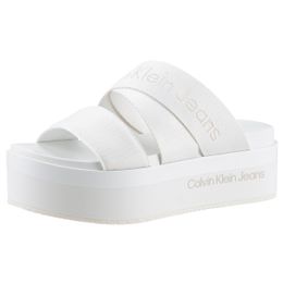 Pantolette Calvin Klein Jeans "FLATFORM SANDAL WEBBING IN MR" Gr. 36, weiß (offwhite, weiß) Damen Schuhe Strandaccessoires