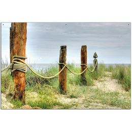 Wallario Sichtschutzzaunmatten Düne am Strand mit Holzpfahl