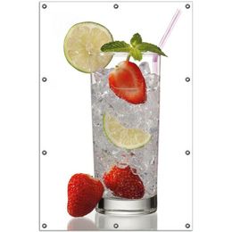 Wallario Sichtschutzzaunmatten Glas Wasser mit Erdbeeren