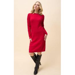 Passioni Strickkleid Rotes Winterkleid mit geradem Schnitt und Zopfmuster in Unifarbe