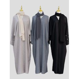 Aymasal Maxikleid 2er Set Hijab & Moon Kimono Mond Abaya Kaftan Gebetskleid Muslima Mondstickerei