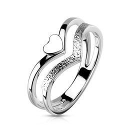 BUNGSA Fingerring Damenring doppelte Ringschiene Herz sandgestrahlt Silber aus Edelstahl (Ring