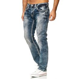 Baxboy Regular-fit-Jeans Herren Jeans Dicke Neon-Naht Straight Fit Denim Stonewashed Stretch