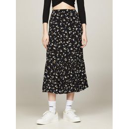 Tommy Jeans Curve A-Linien-Rock TJW FLORAL RUFFLE MIDI SKIRT EXT Webrock Große Größen, schwarz