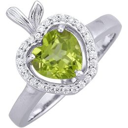 Firetti Fingerring Schmuck Geschenk Silber 925 Damenring Ring Apfel Herz, mit Peridot, Zirkonia (synth), grün|silberfarben|weiß