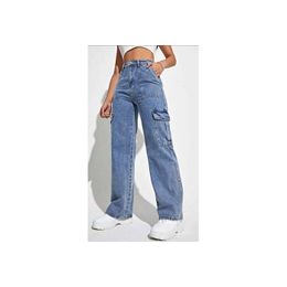 FIDDY Latzhose Damen Jeans Hohe Taille Trendy Cargo Jeans Stretch Wide Leg Denim Hose