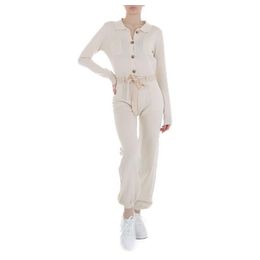 Ital-Design Overall Damen Freizeit Stretch Langer Jumpsuit in Creme